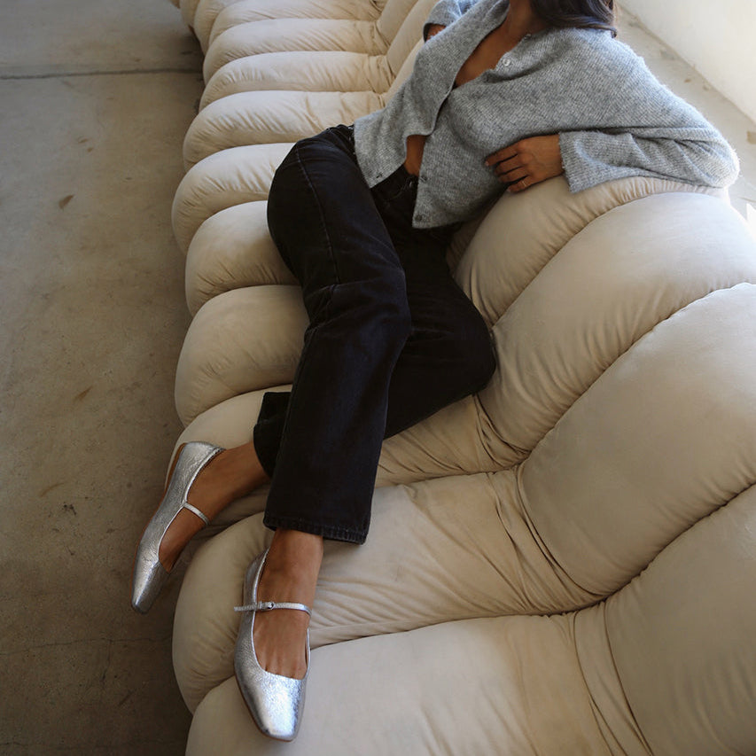 Reyes Ballet Flats Silver Distressed Leather | Silver Ballet Flats ...