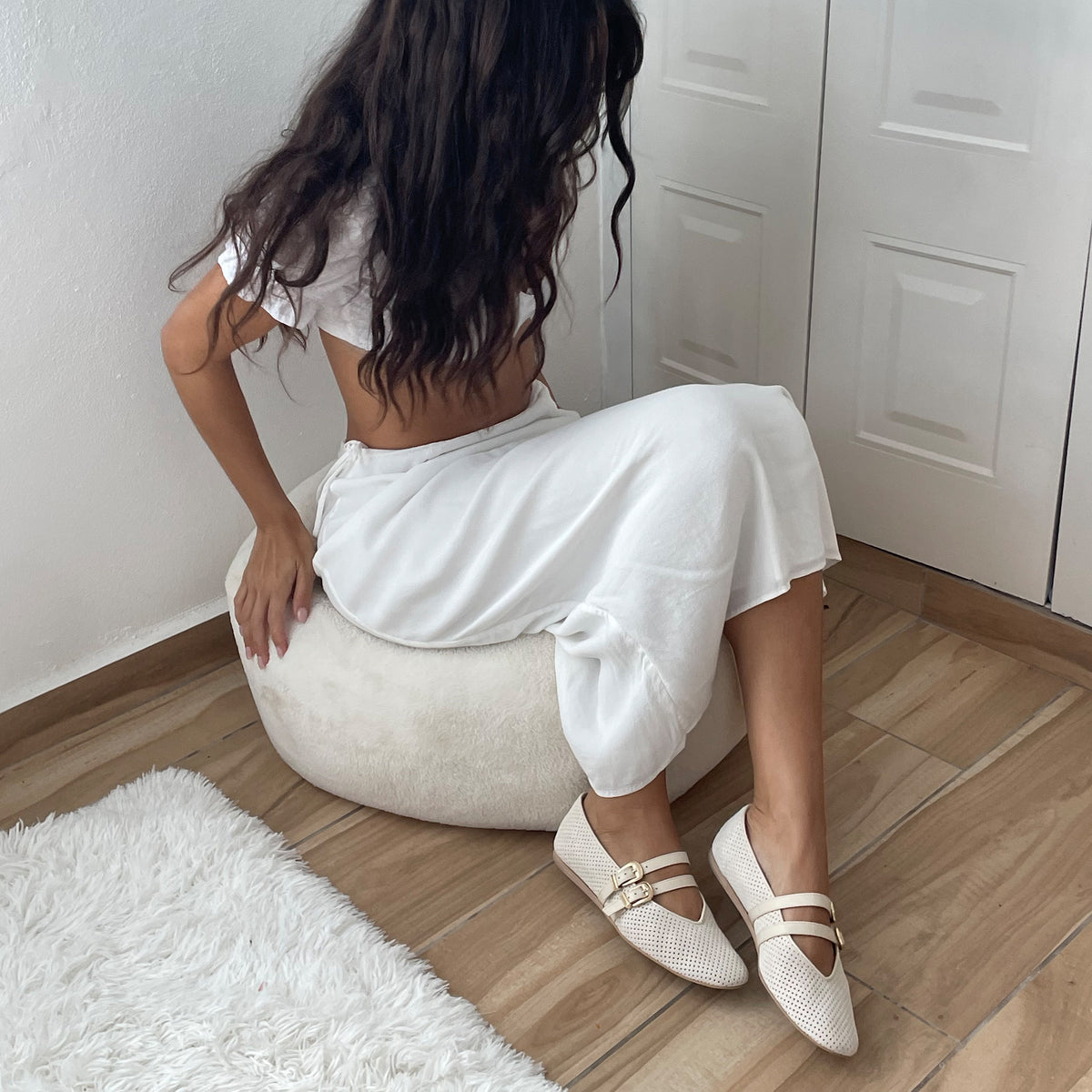 BAYLEE BALLET FLATS BONE PERFORATED SUEDE – Dolce Vita