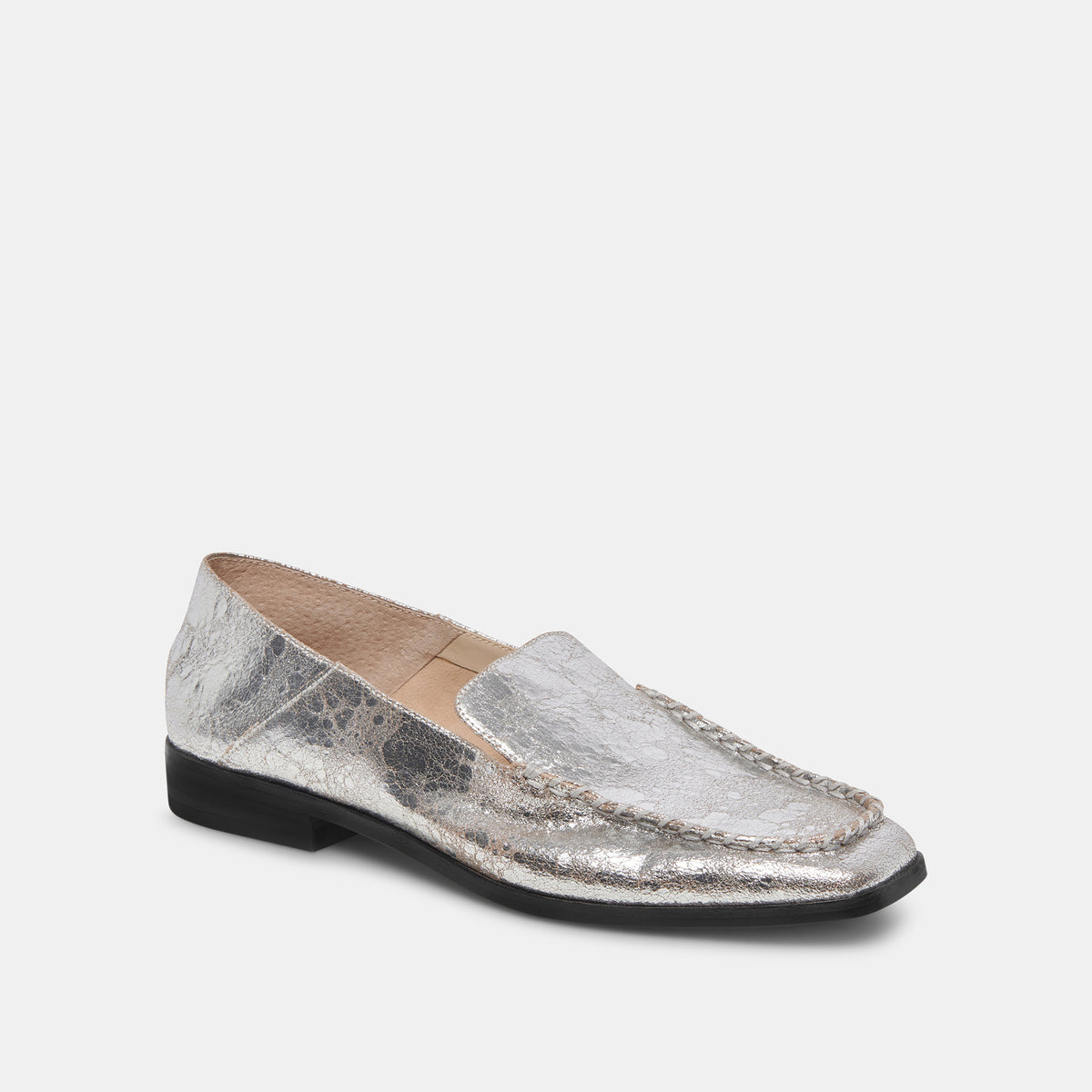 Beny Flats Silver Distressed Leather | Silver Leather Flats for Women ...