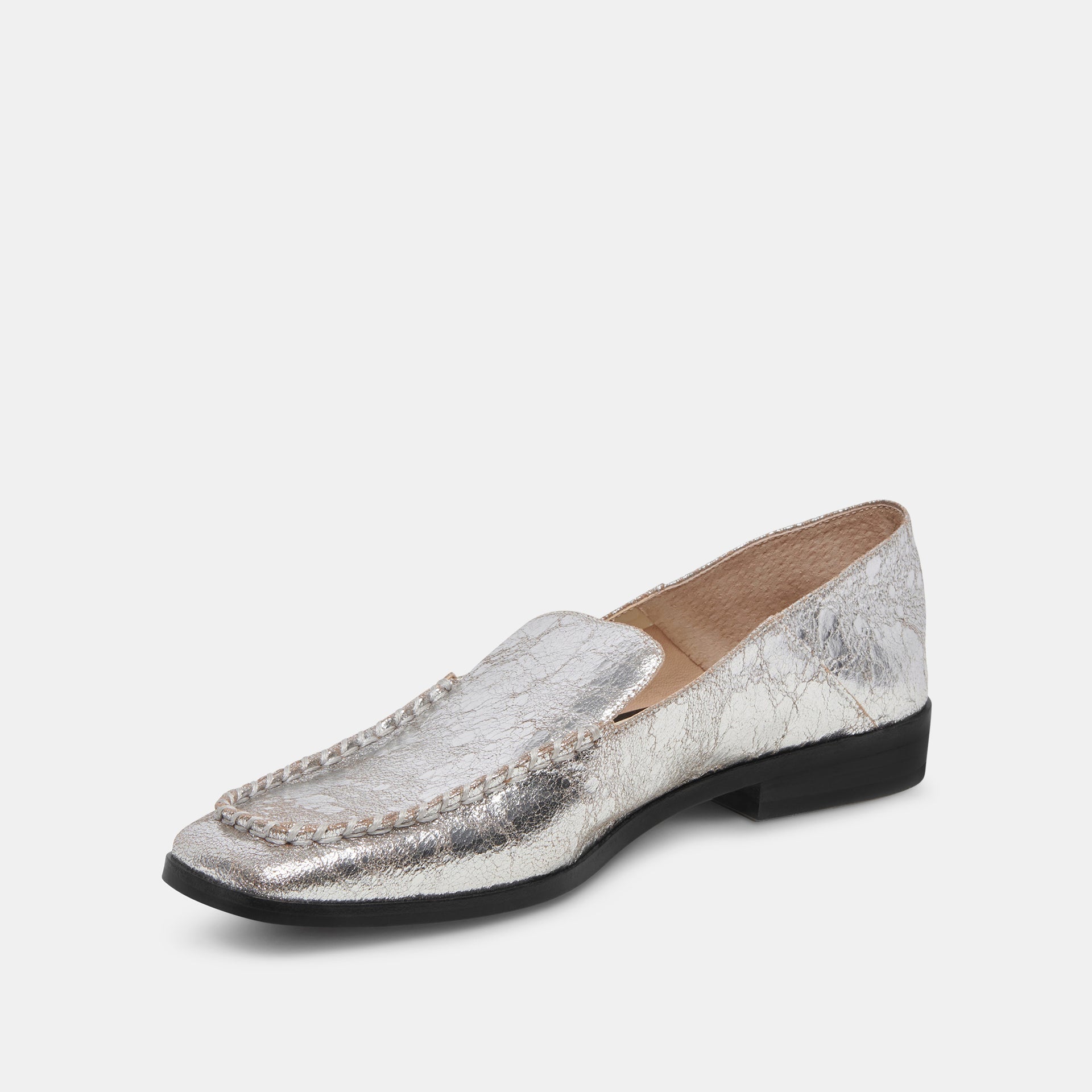Beny Flats Silver Distressed Leather | Silver Leather Flats for Women ...