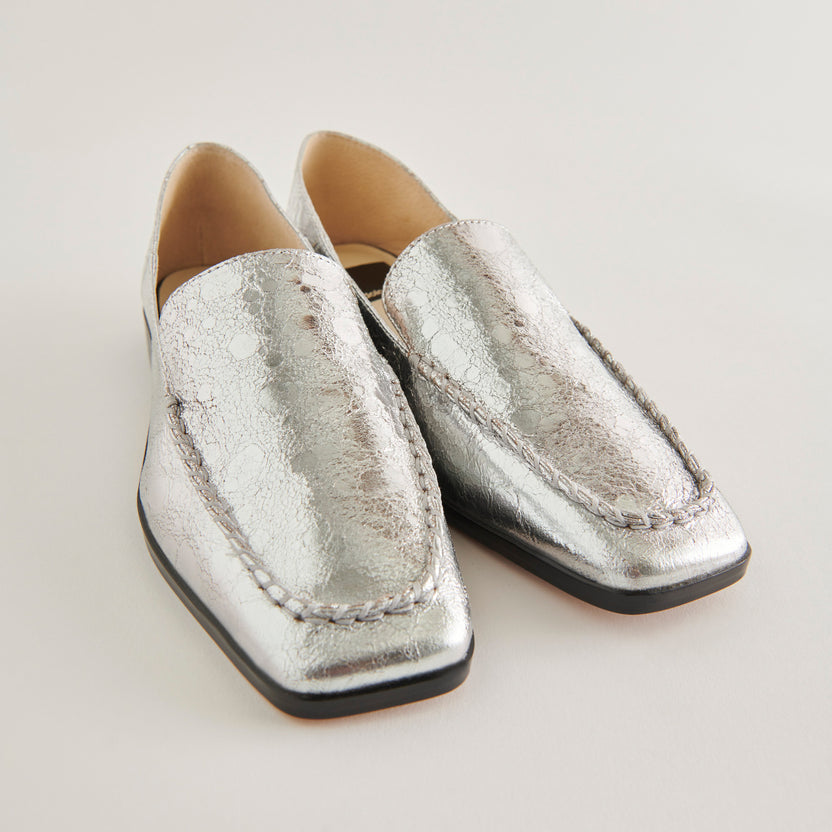 Beny Flats Silver Distressed Leather | Silver Leather Flats for Women ...