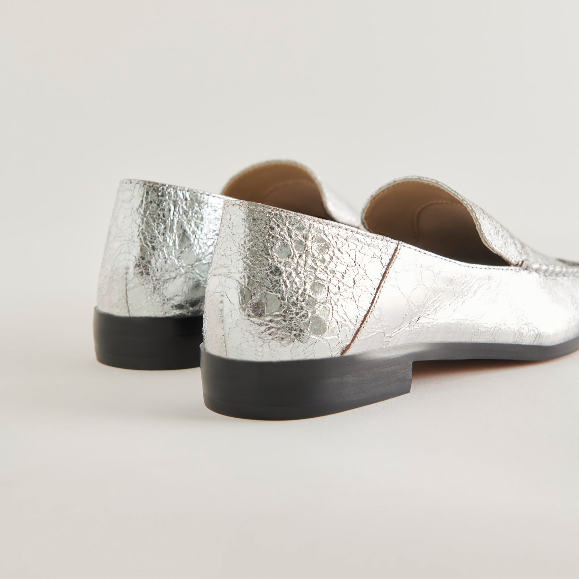 Beny Flats Silver Distressed Leather | Silver Leather Flats for Women ...