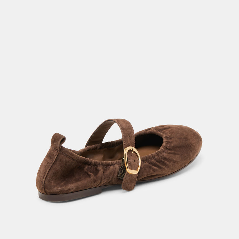 Caely Dk Brown Suede Ballet Flats | Dolce Vita
