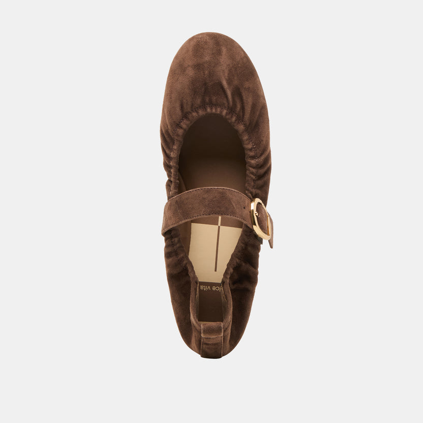 Caely Dk Brown Suede Ballet Flats | Dolce Vita