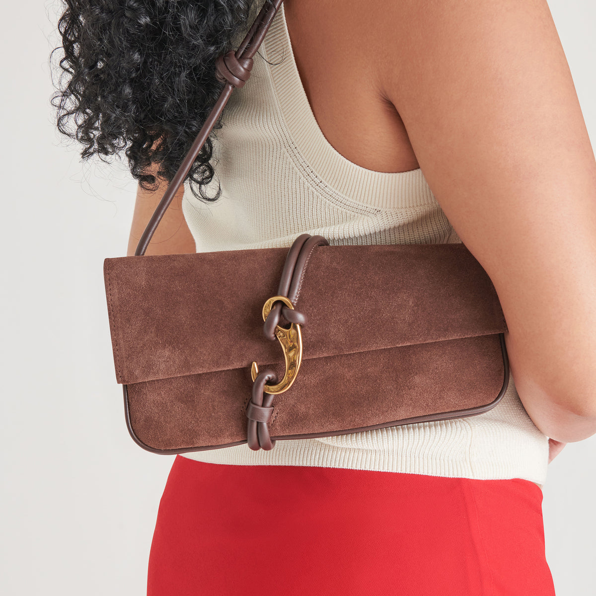 Alice Chocolate Suede Shoulder Bag | Dolce Vita