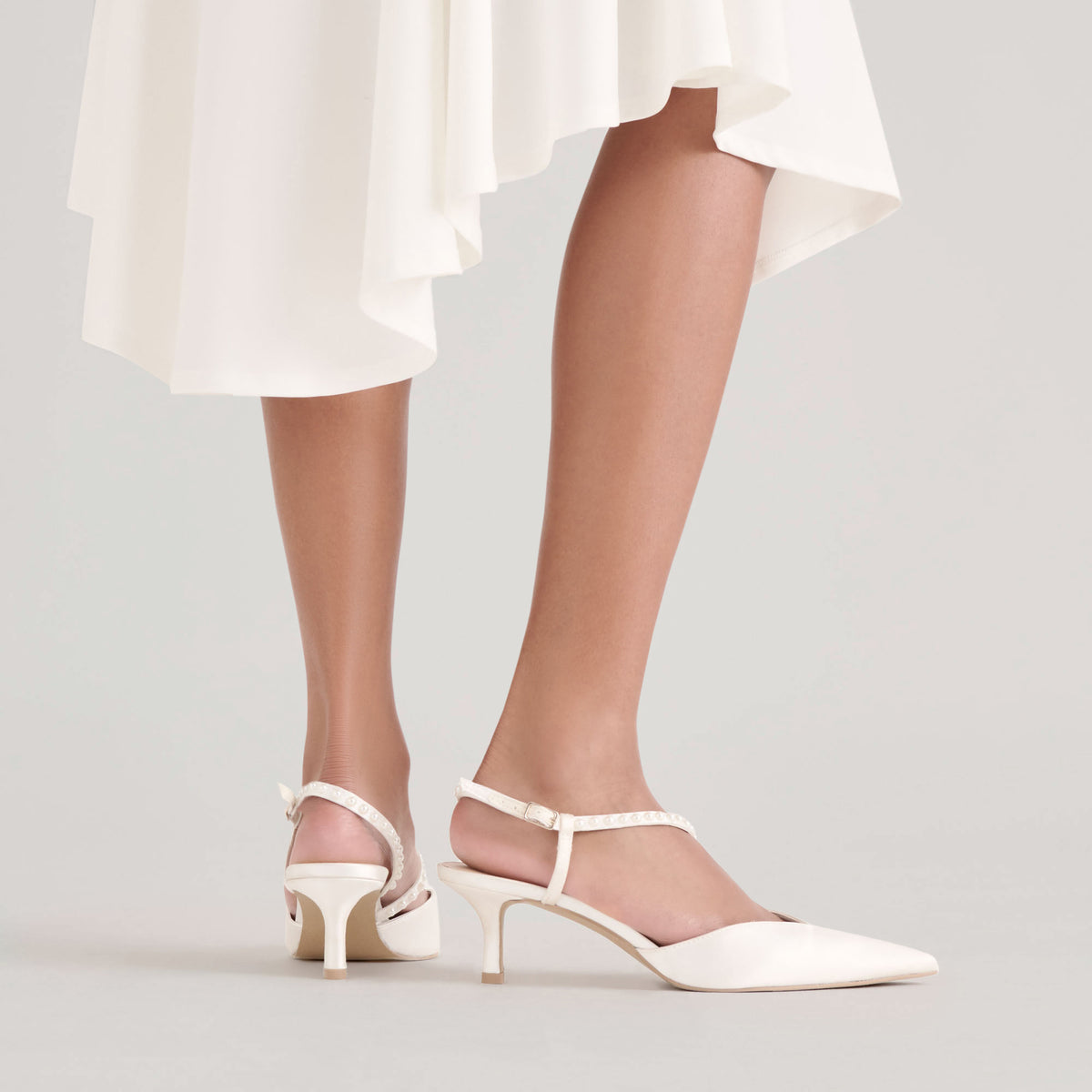 Kamra Pearl True White Satin Mid Heels | Dolce Vita