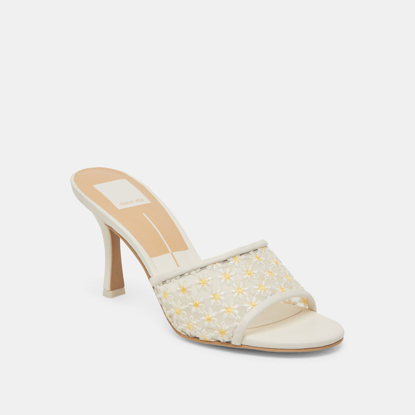 LAVENA FLORAL HEELS WHITE YELLOW FLORAL MESH – Dolce Vita
