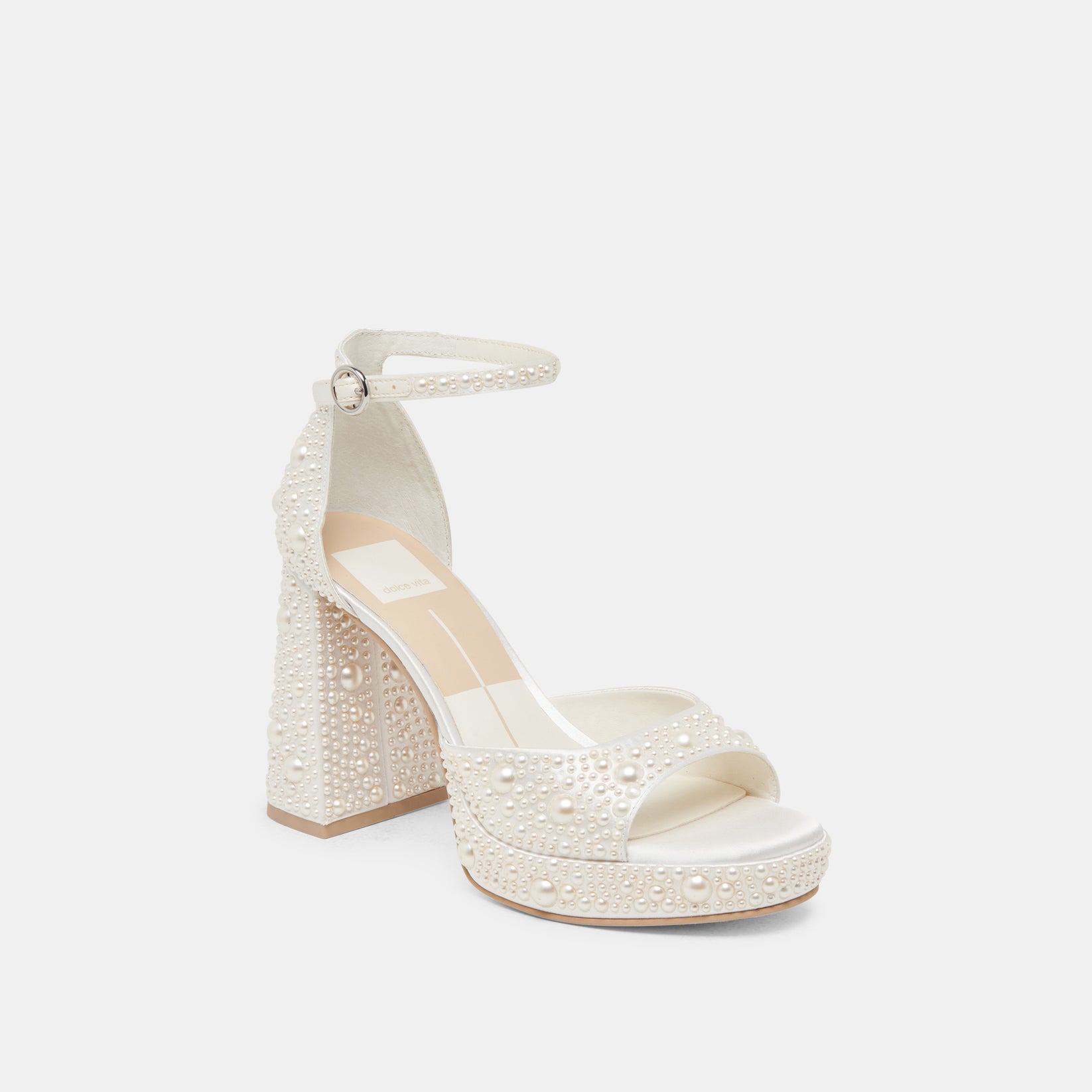 PANDRO PEARL HEELS TRUE WHITE SATIN – Dolce Vita