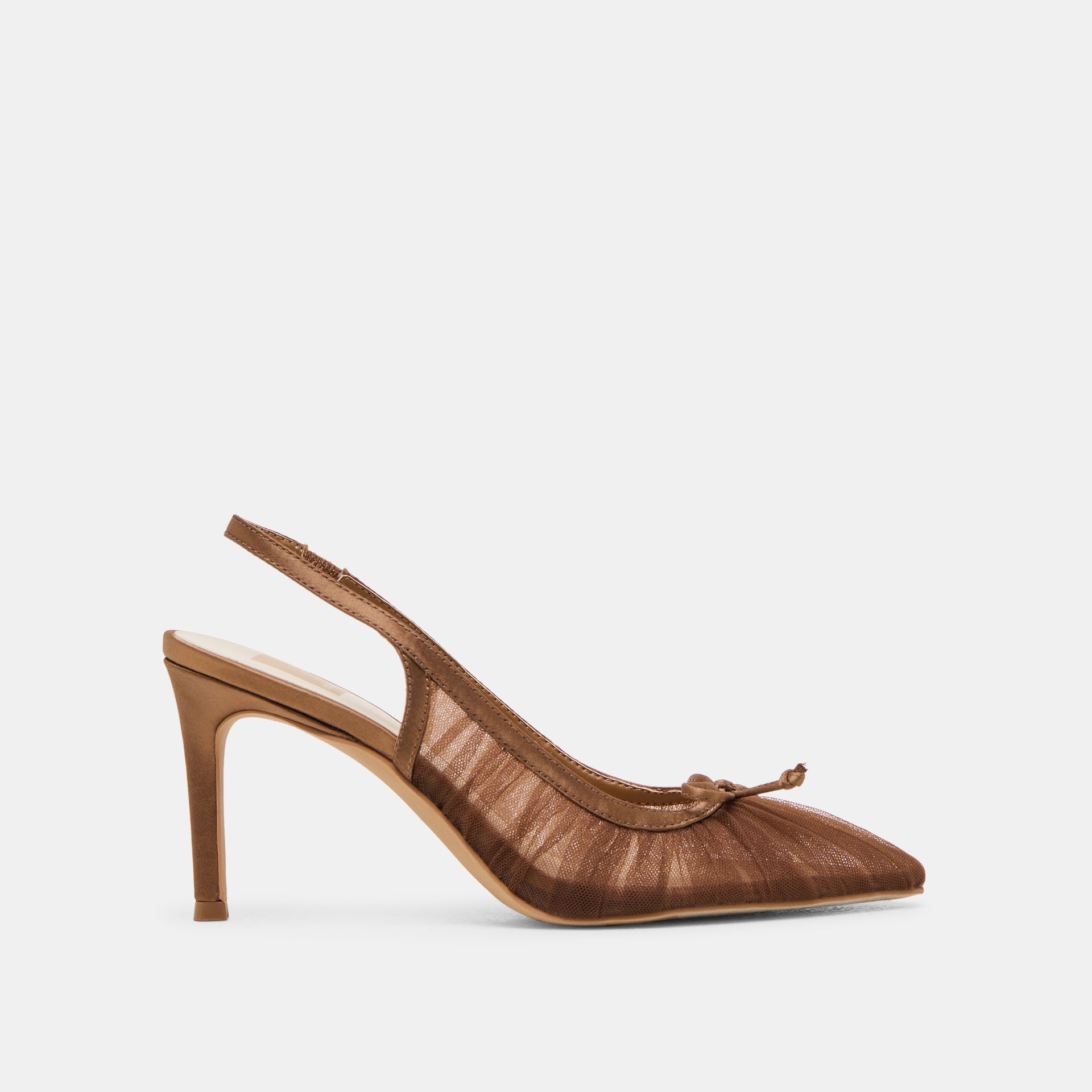 Yela Mid Brown Tulle Heels | Dolce Vita