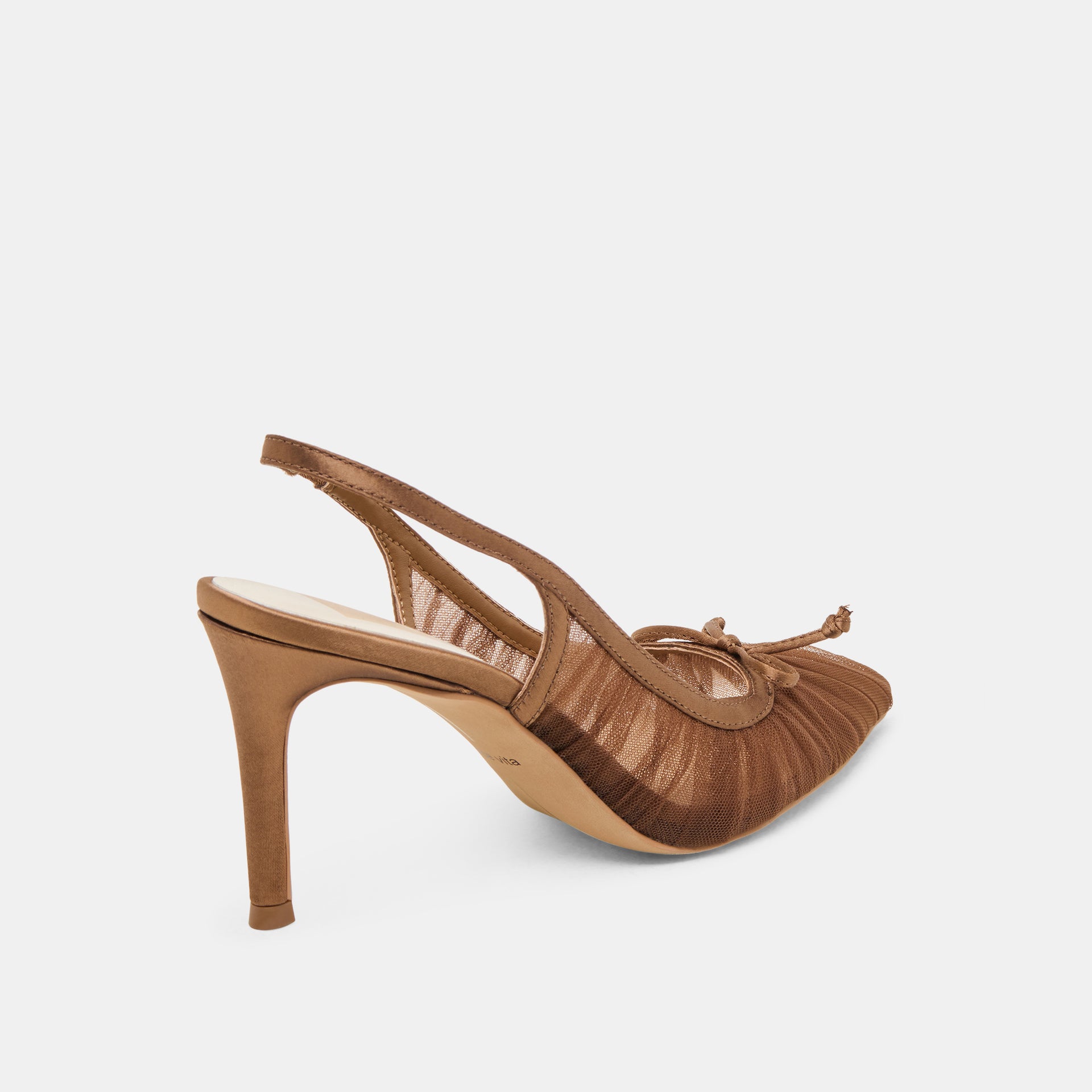 Yela Mid Brown Tulle Heels | Dolce Vita