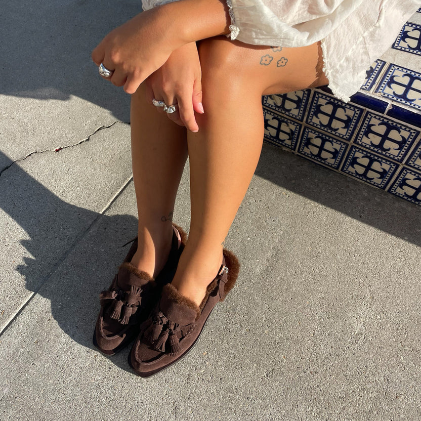 Hamlit Plush Dk Brown Suede Loafers | Dolce Vita